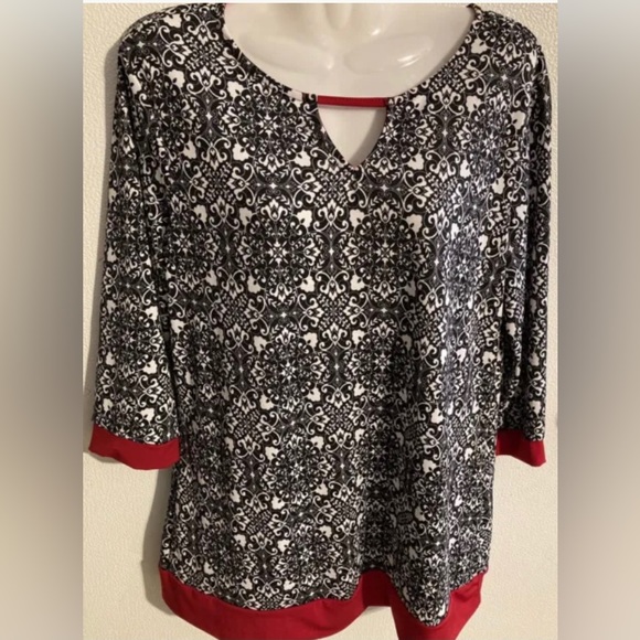 Misia | Tops | Misia Size S Tunic Stretch Top 34 Sleeves Blouse Navy Blue Red | Poshmark